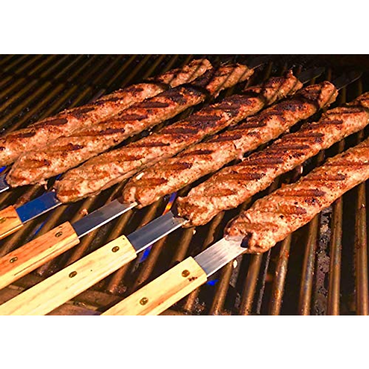 G & F Products 25619 2020 23 Inch Long 5/8 Inch Wide 2mm Thin Stainless Steel BBQ Skewer 8 Piece, Silver