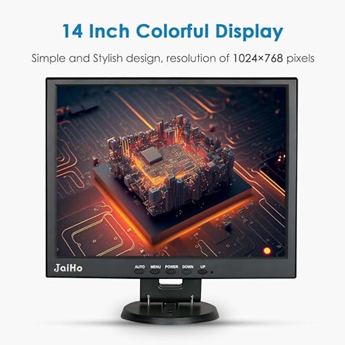 JaiHo 14 Inch LCD Security CCTV Monitor, 1024x768 4:3 Resolution Color TFT LCD Display Screen with HDMI/VGA/BNC/AV Ports for Surveillance Camera, STB and Other Video Equipment, Built-in Speaker
