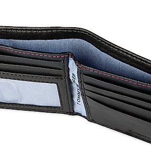Tommy Hilfiger Men's Leather Wallet – Slim Bifold with 6 Credit Card Pockets and Removable ID Window, Oxford Black, One Size