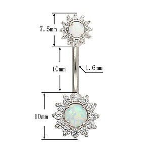 Excepro 14G(1.6mm) Double Round Cubic Zircon Filigree Opal Center 316L Surgical Steel Belly Button Rings Navel Rings Belly Piercing