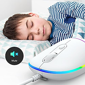 FENISIO Wired Mouse with Rainbow Backlit, LED Computer Mouse USB Wired Mouse with 6400 DPI, Ergonomic Office and Home Corded Mouse for Laptop, Desktop, MacBook, Windows PC (White)