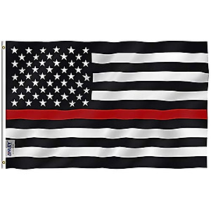 Anley Fly Breeze 3x5 Foot Thin Red Line USA Polyester Flag - Vivid Color and Fade Proof - Canvas Header and Double Stitched - American Honoring Firefighter Flags with Brass Grommets 3 X 5 Ft