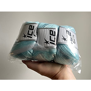 Ice Yarns Picasso 3 Pack - Sea Foam - Pale Aqua, Blues, White Fuzzy with Subtle Sheen Worsted Weight, 3x125 Yards (3x115meters) 3x1.76 Ounces (3x50 Grams)