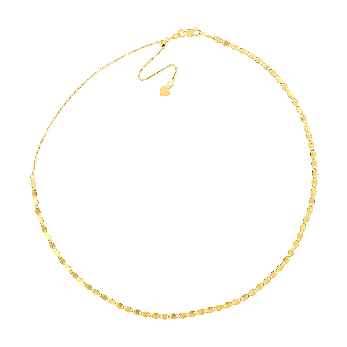 JEWELHEART Solid 14k Gold Chain Adjustable 13” To 17” Link Necklace For Women Mirror Valentino Gold Chain Flat Gold Choker Necklace Dainty Gold Collar Necklace