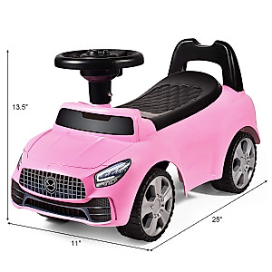 Costzon Kids Push and Ride Racer, Ride On Push Car w/Horn, Music, Under Seat Storage, Handle, Foot-to-Floor Sliding Car Pushing Cart for Toddler, Gift Toy for Children Boys & Girls (Pink)