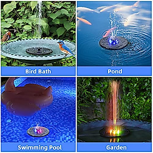 AMIAEDU Solar Fountain, Powered Water 4W Pump for Bird Bath with LED Lights, 7 Nozzle and Fixer Hummingbird Garden, Pond, Pool, Fish Tank, , Black