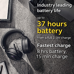 Jabra Evolve2 85 UC Wireless Headphones with Link380a, Stereo, Black – Wireless Bluetooth Headset for Calls and Music, 37 Hours of Battery Life, Advanced Noise Cancelling Headphones