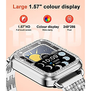 LIGE Smart Watches for Women, 1.57‘’HD Screen Fitness Watch with 21 Sport Modes/Heart Rate/Blood Pressure Monitor/Sleep Tracker, Smartwatch with Text and Call, IP67 Smart Watch for Android iOS, Silver