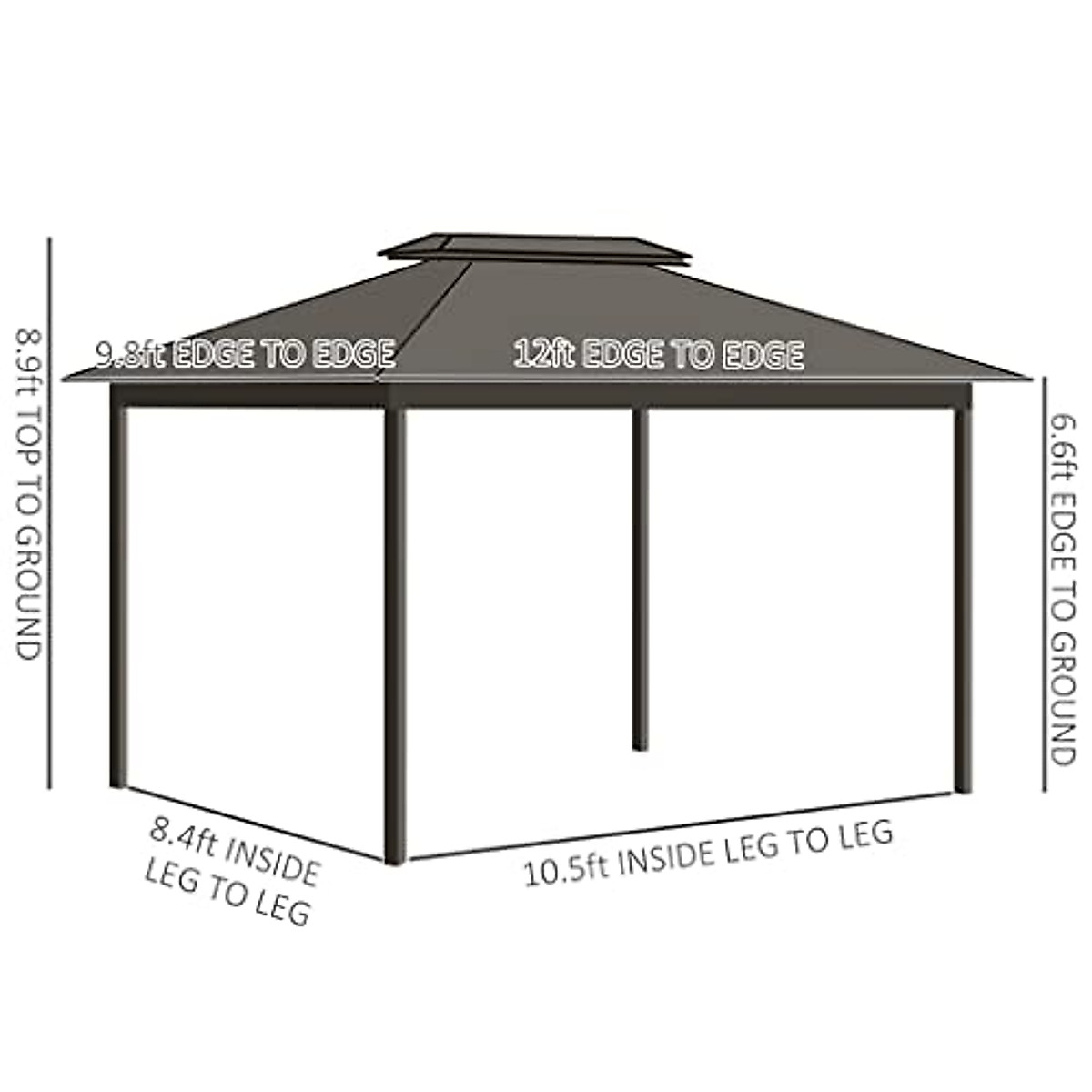 Generic 10 X12 Hardtop Gazebo Aluminum Frame Gazebo,Permanent Metal Roof W/Curtains Netting for Patio Lawn and Garden, Grey
