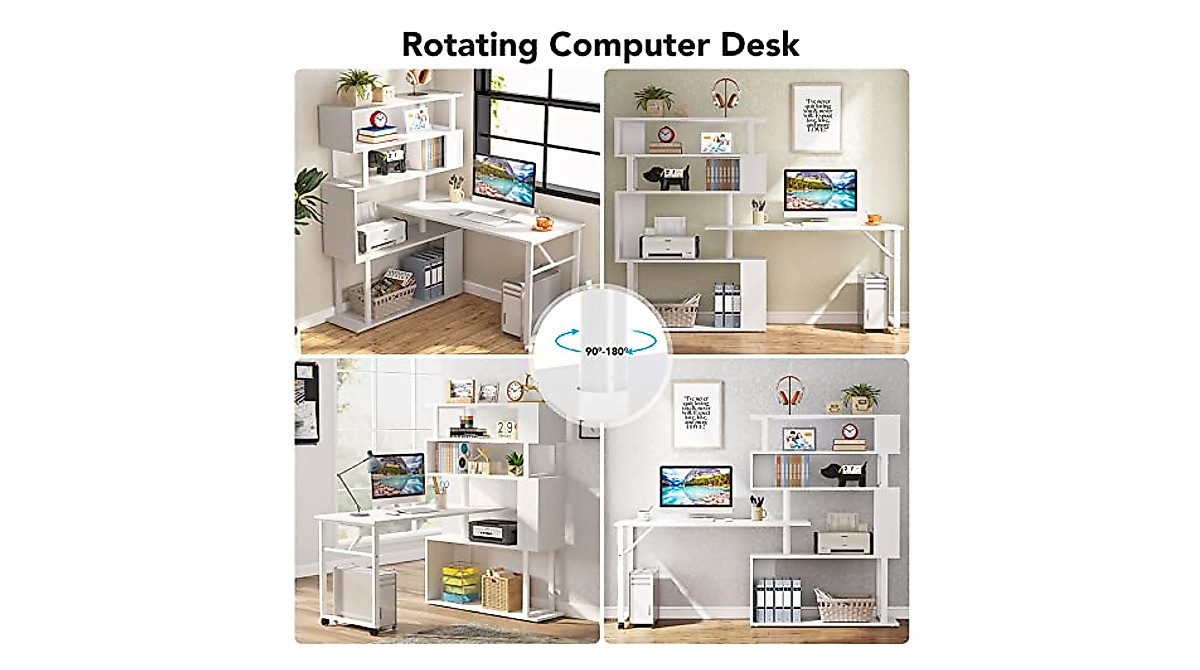 Tribesigns Rotating L-Shaped Desk with Shelves | Modern Home Office ...