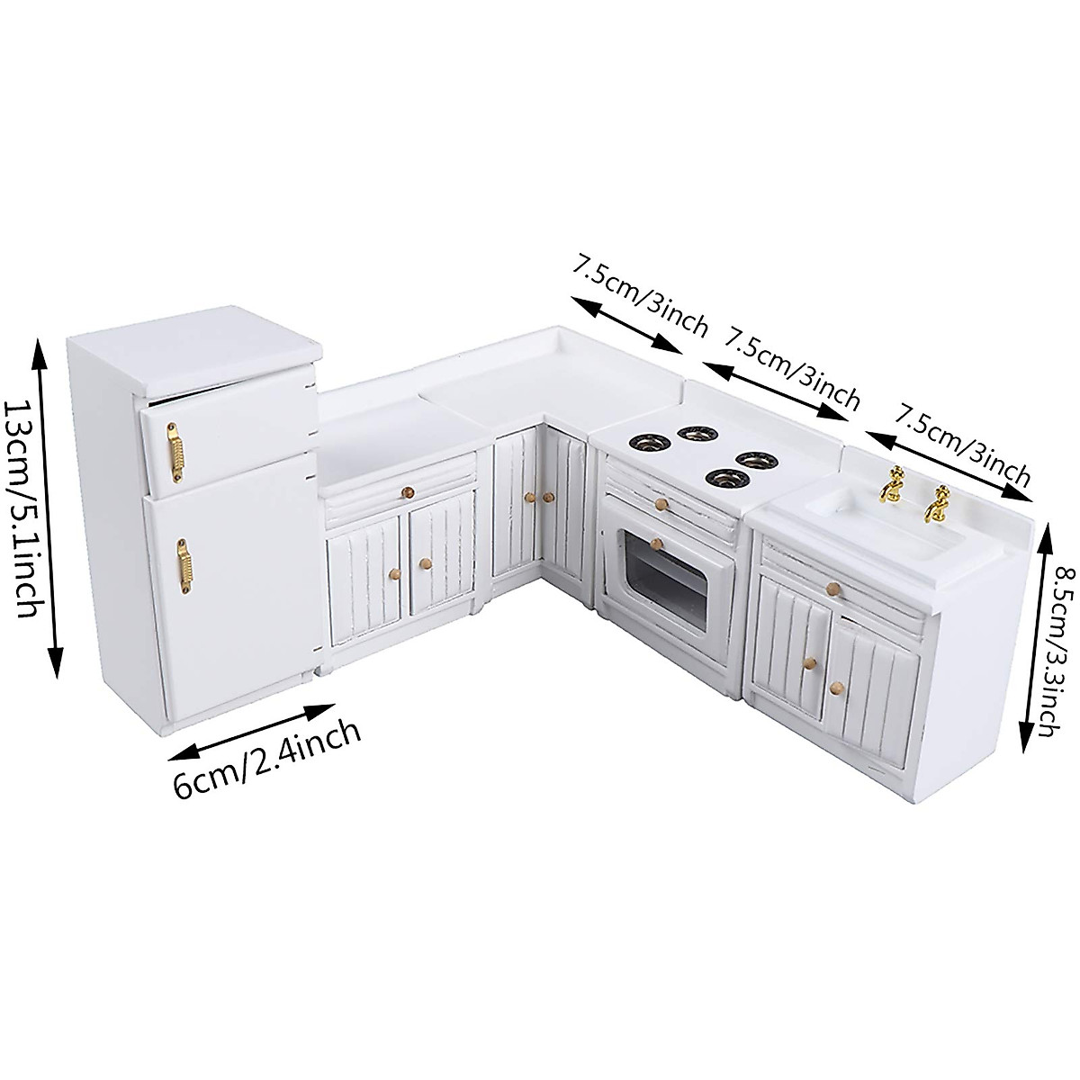 Haomian Dollhouse Kitchen Furniture Kit 1:12 Dollhouse Miniature Furniture Wooden Kitchen Cabinet Fridge Set Kitchen Dining Room Furniture for 1:12 Dollhouse Miniatures Scenes Accessories (C)