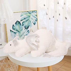 Muimray Snow Dragon Stuffed Animal, 24in Dragon Pterosaur Plush Toy with Tiny Wings, Lovely Pterosaur Doll Pillow, Dinosaur Stuffed Animal for Baby Kids (White, 24inch)