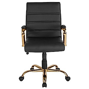 Flash Furniture Whitney Mid-Back Desk Chair - Black LeatherSoft Executive Swivel Office Chair with Gold Frame - Swivel Arm Chair