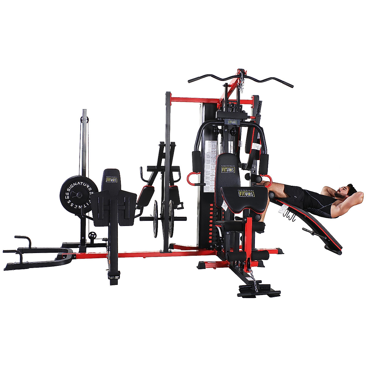 Signature Fitness Multifunctional Home Gym System Workout Station with Leg Extension, Preacher Curl, Pushup, Dip and Situp Stand, 122.5LB Weight Stack, M950, Multiple Pacakges