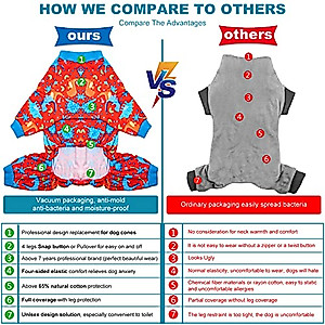 LovinPet Pitbull Dog Pajamas, Large Dog Onesies for Surgery/Wound Care, Lightweight Stretchy Knit Fabric, Dinosaur Jungle Red Print Dog PJ's UV Protection, Pet Anxiety Relief, Dog Costume/3XL