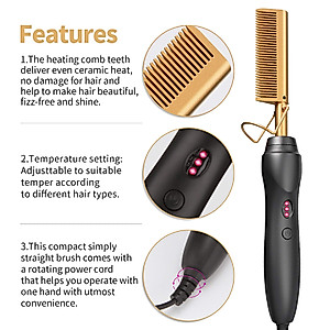 Hot Comb Hair Straightener Heat Pressing Combs - Ceramic Electric Hair Straightening Comb for Natural Black Hair Beard Wigs Holiday Gift