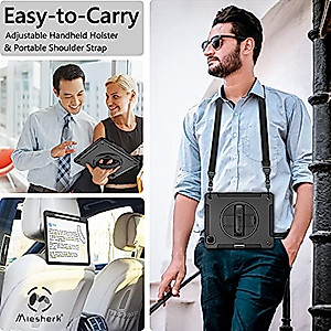 Miesherk Case: Military Grade Heavy Duty Shockproof Cover for iPad Pro 12.9 Inch 6th/5th Generation- Pencil Holder - Rotating Stand - Hand/Shoulder Strap - Black