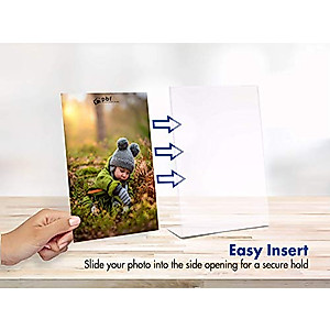 Photo Booth Frames - 5x7 Inch Clear Acrylic Display, Slanted Back Vertical Standing Plastic Picture or Display Sign Holder with Inserts - 6 pack