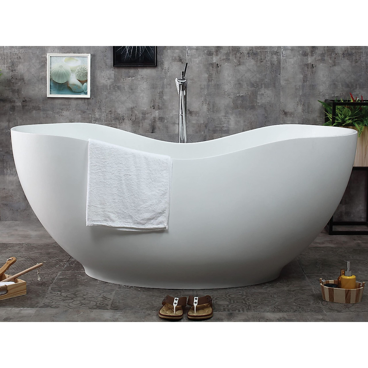 ALFI brand AB9949 66" White Solid Surface Smooth Resin Soaking Bathtub, 65.75" L x 31.5" W x 28.5" H