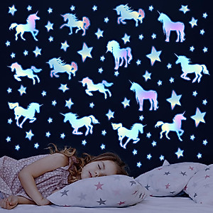 Glow in The Dark Unicorn Wall Decals Unicorn Wall Stickers Decor for Baby Girls Bedroom Blue Luminous Glow Unicorn Stars Ceiling Stickers for Baby, Birthday Present for Baby Boys
