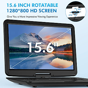 DEVINC 17.9" Portable DVD Player with 15.6" HD Swivel Screen, Support Multiple DVD CD Formats/USB/SD Card/Sync TV, 6 Hours Rechargeable Battery, Car Charger, Remote Control, Region Free