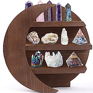 Moon Shelf Moon Decor Crystal Display Shelf Rustic Wooden Boho Wall Decor Shelves Witchy Room Crescent Floating Premium Solid Pine Wood for Wall Crystal Essential Oils Storage Great Gifts Living Room