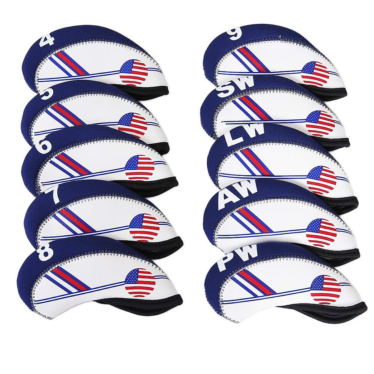 Dark Horse Golf White & Blue US Flag Neoprene Golf Club Head Cover Wedge Iron Protective Headcover For Titleist, Callaway, Ping, Taylormade, Cobra, Nike, Etc.