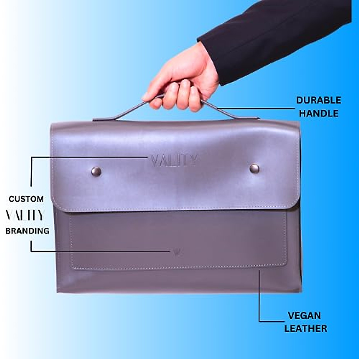 VALITY Vegan Leather Briefcase Laptop Messenger Travel Office Computer Bag 15.6 Inch for Men and Woman (Space Grey)