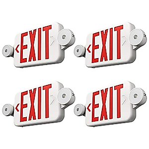 FREELICHT 4 Pack Exit Sign with Emergency Lights, Two LED Adjustable Head Emergency Exit Light with Battery, Exit Sign for Business