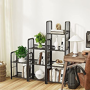 Azheruol Bookshelf Storage Shelf Bookcase Freestanding Storage Stand for Living Room, Bedroom, Kitchen, Rust Resistance, Easy Assemblyl Free Combination Multi-Functional Organizer (3 Tiers, Black)