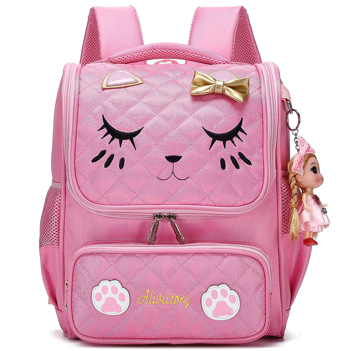 AO ALI VICTORY Girls Backpacks, Waterproof Cute Backpack for Kids Toddler Girl Preschool Bookbags Elementary School Bags (Large, A-Pink)