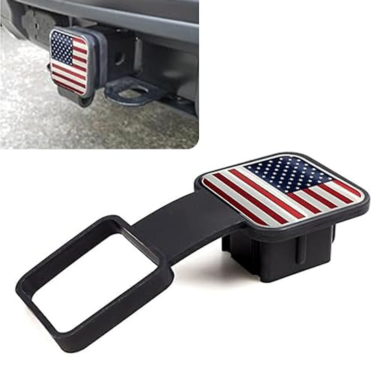 UGSHY Pack-1 Square Tow Hitch Dust Plug, American Flag Pattern Tow Tube Square Cover, Trailer Receive Tube Plug, Fits 2" x 2" Receiver Tube (Red)