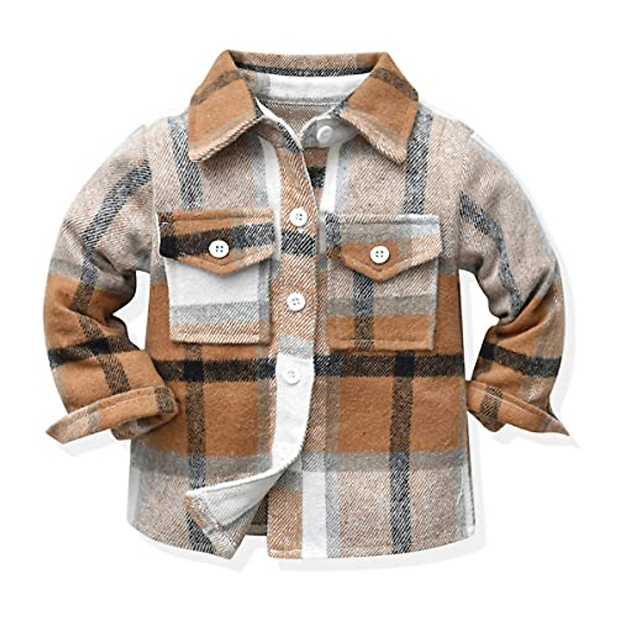 Suhorseful Kids Flannel Jacket Shirt Lapel Button Toddler Shirts Plaid Long Sleeve Warm Coat Outwear for Baby Boys Girls