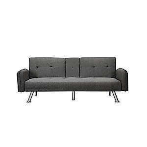 UBGO Reversible Modular, Convertible Sofa Bed, Adjustable Loveseat, Pull Down Mid Back with 2 Cup Holders, Small Space Furniture Set for Living Room, Bedroom, Office, Dark Grey
