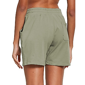 BALEAF Women's Shorts Athletic Running Workout Casual Cotton Lounge Walking Sweat Yoga Jersey Pull On Shorts Pockets Spray Green Size M