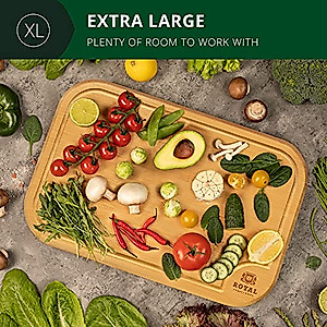 Large Wooden Cutting Boards for Kitchen Meal Prep & Serving - Bamboo Wood Cutting Board with Deep Juice Groove - Charcuterie & Chopping Butcher Block for Meat - Kitchen Gadgets Gift (L 18x12")