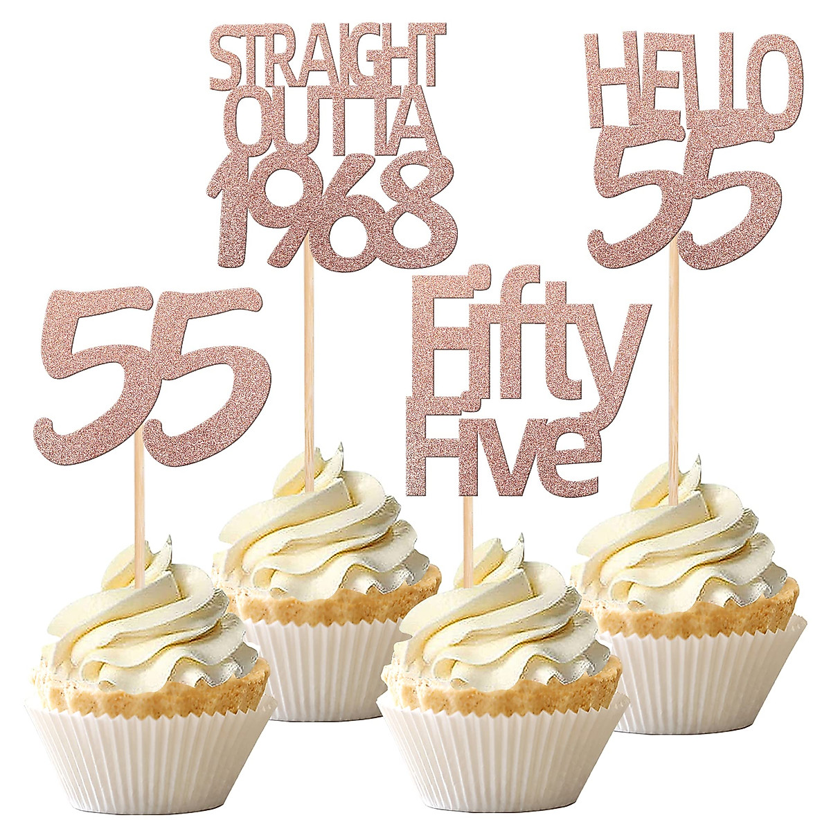 36PCS 60th Birthday Cupcake Toppers Glitter Sixty Hello 60 Straight Outta 1963 Cupcake Picks for Cheers to 60 Birthday Wedding Anniversary Party Cake Decoration Supplies Rose Gold