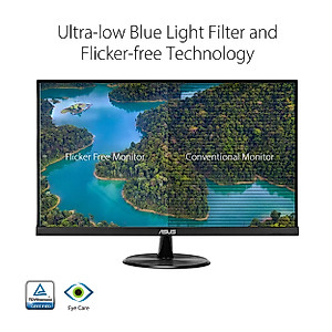ASUS VP279HE 27” Monitor, 1080P Full HD, 75Hz, IPS, Adaptive-Sync/FreeSync, Eye Care, HDMI VGA, Frameless, Low Blue Light, Flicker Free, VESA Wall Mountable