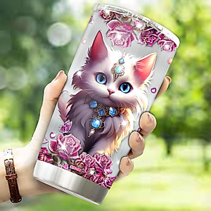 WONWIX Personalized Cat Coffee Mug Cups Gifts For Women Mom Daughter Cats Water Bottle Mothers Day Birthday Christmas Valentine Jewelry Style 20oz Stainless Steel Thermos Tumbler Cup With Lid