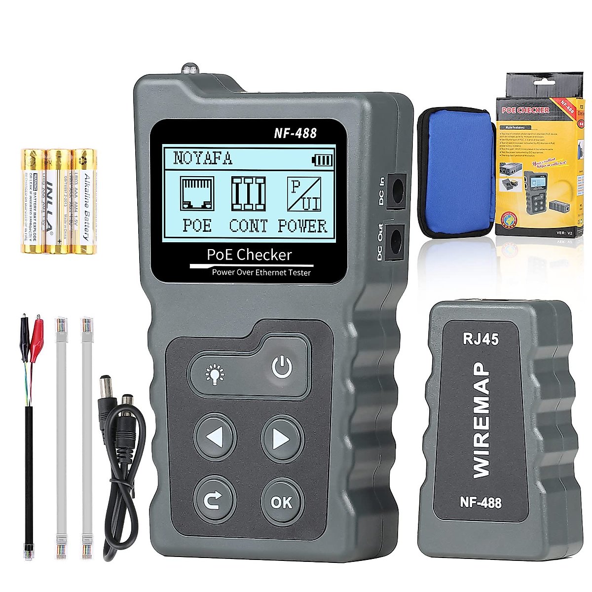 RJ45 Network Cable Tester, VXSCAN Multifunction Poe Ethernet Cable Tester Kit for CAT5e/CAT6/CAT6a, Network Cable Continuity Tester DC Power & Switch Loop-Back Test Poe Checker