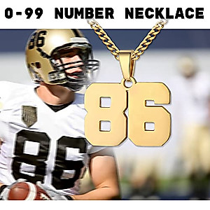 Number Necklace for Boy 0-99 Athletes Jersey Number Necklace Stainless Steel Chain 22+2 inch Personalized Number Charm Pendant Inspirational Jewelry Basketball Baseball Football Gift for Men(Gold5)