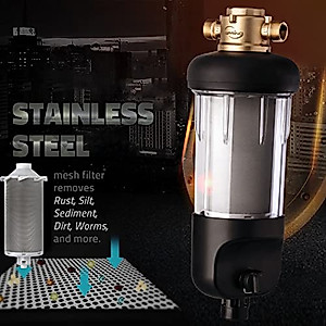 iSpring WSP500J Reusable Whole House Spin-Down Sediment Water Filter, Upgraded Jumbo Size, Large Capacity, 500-Micron Flushable Prefilter Filtration, 1" MNPT + 3/4" FNPT, Lead-Free Brass