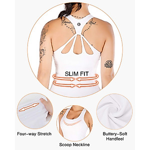 RUNNING GIRL Tank Top for Women, Workout Ribbed White Sports Bra Racerback Long Tank Tops Loose Fit Plus Size(BX2356 White, CN:L,US:M)