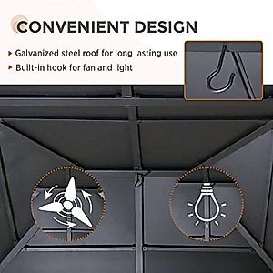 EAGLE PEAK 12x14 Outdoor Steel Frame Hardtop Gazebo Pavilion with Double Roof for Garden, Patio, Lawn and Party, Mosquito Mesh Netting and Light Beige Privacy Curtains Included, Black