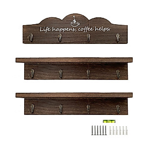 Ismosm Coffee Cup Holder Coffee Mug Holder with Sturdy Hooks Coffee Bar Accessories Mug Rack for Farmhouse Kitchen Decorations, Coffee Station Decor, Mug Organizer, Mug Display (Distressed Brown 3Pcs)