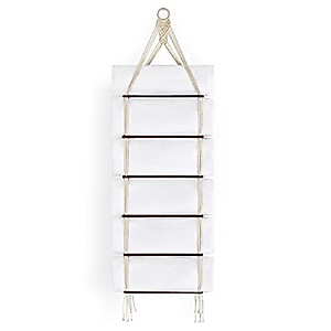 Mkono Macrame Towel Holder Over The Door Towel Rack for Bathroom Storage for Rollded Towels Hand Towels, 6 Tier Scarf Hanger Wood Hanging Shelves for Bedroom Living Room Entry