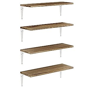 Wallniture Arras 24" Floating Shelves for Wall Storage, Wall Bookshelves Living Room Decor, Kitchen Organization, Office Decor, Wall Shelf Set of 4 White Bracket