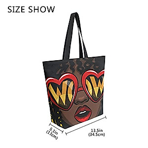 ALAZA Afro African American Woman Large Canvas Tote Bag Shopping Shoulder Handbag with Small Zippered Pocket