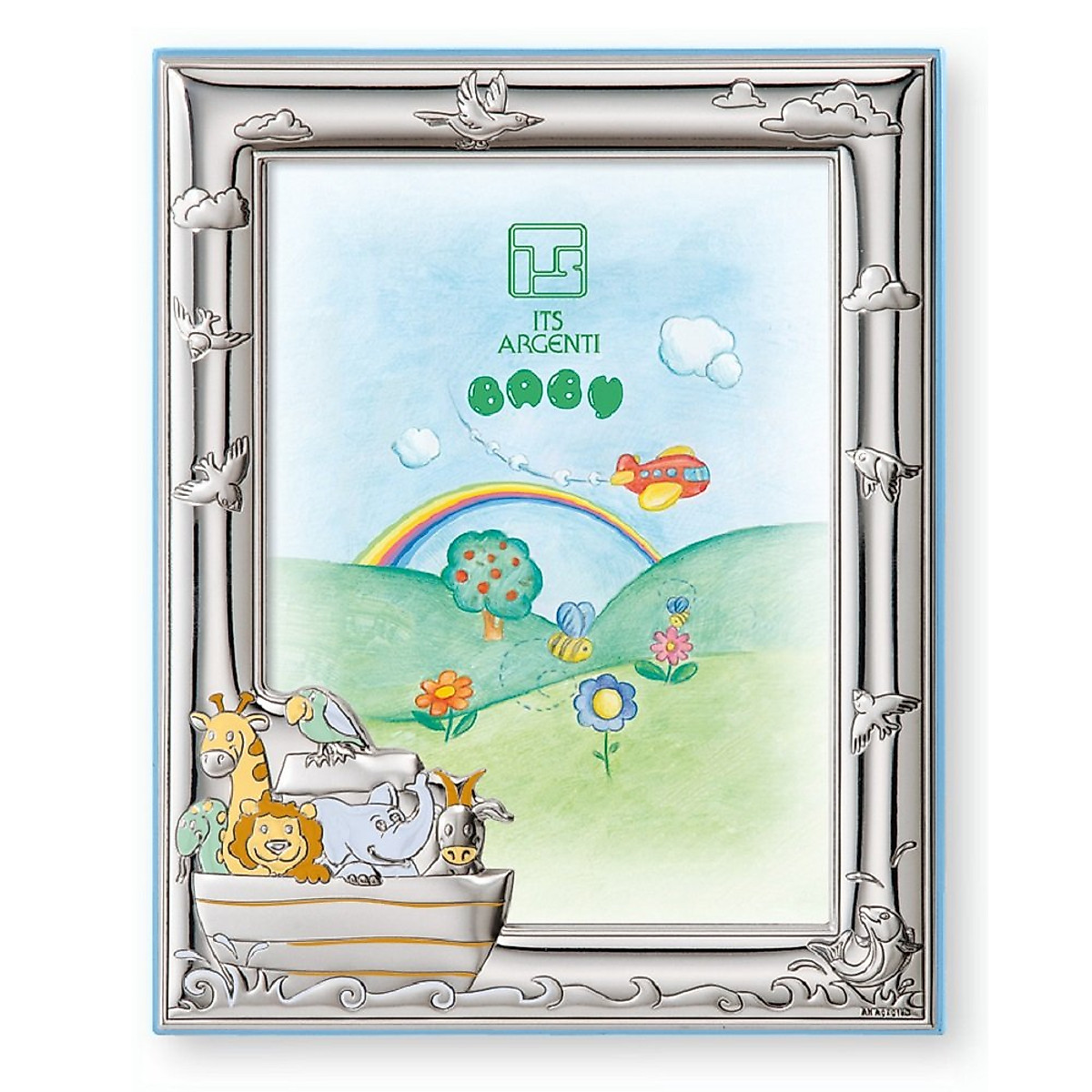 STERLING SILVER Picture Frame THE ARK (3.5" x 5)". Made in Italy (BLUE BACK)