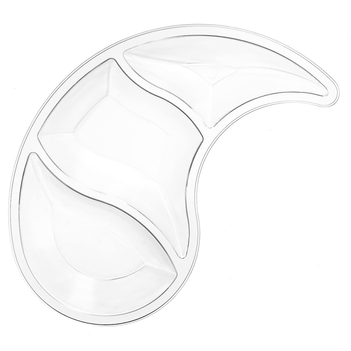 PlasticPro 2 Section Divided Plastic Serving Food Tray Yin Yang 2 Part Double Section Decorative Dish for Parties and Hosting, 1 Set of Clear